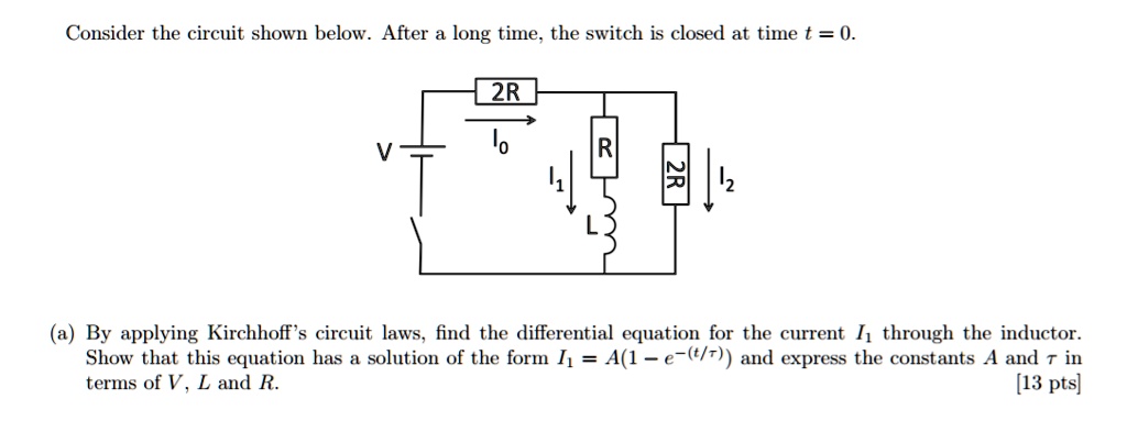 Consider the circuit shown below. After a long time, the switch is closed at time t = 0. (a) By ...