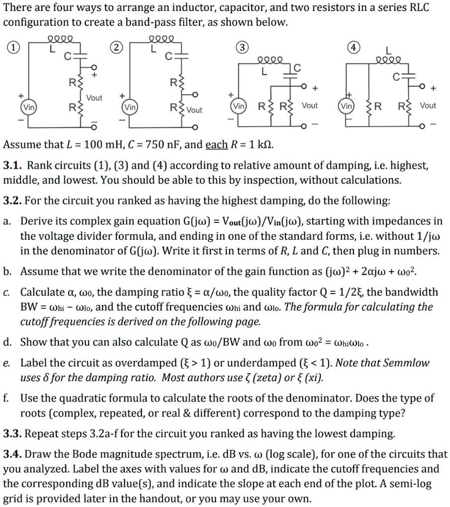 there are four ways to arrange an inductorcapacitorand two resistors in ...