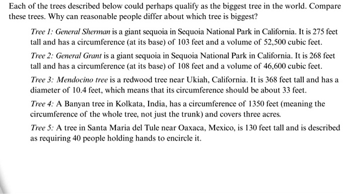 Each of the trees described below could perhaps qualify as the biggest ...