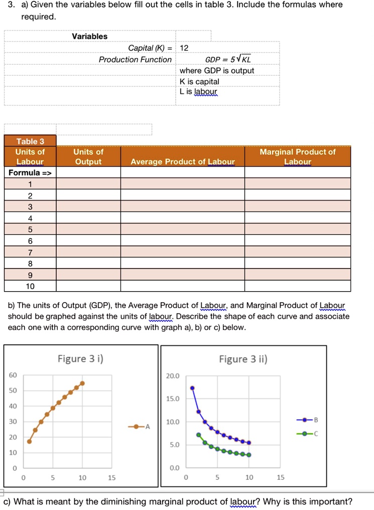 SOLVED: 'a) Given the variables below fill out the cells in table 3 ...