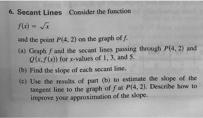 6. Secant Lines Consider the function f(x) = √(x) and the point P(4, 2) on the graph of f. (a ...