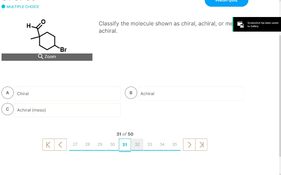 SOLVED: MULTIPLE CHOICE Classify the molecule shown as chiral, achiral ... SOLVED: MULTIPLE CHOICE Classify the molecule shown as chiral, achiral ...