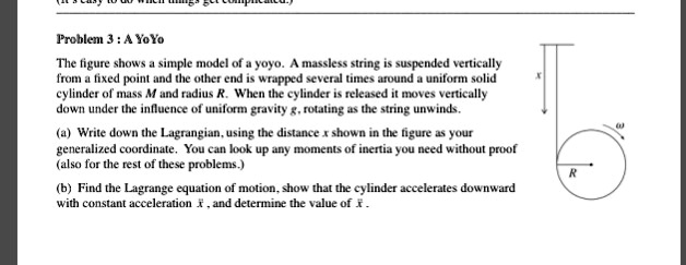 Problem 3: A YoYo The figure shows a simple model of a yoyo. A massless string is suspended ...