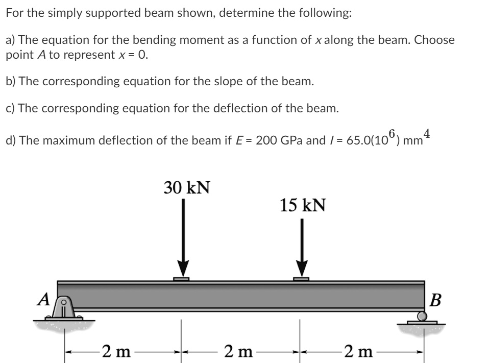 SOLVED: For the simply supported beam shown, determine the following: a ... SOLVED: For the simply supported beam shown, determine the following: a ...