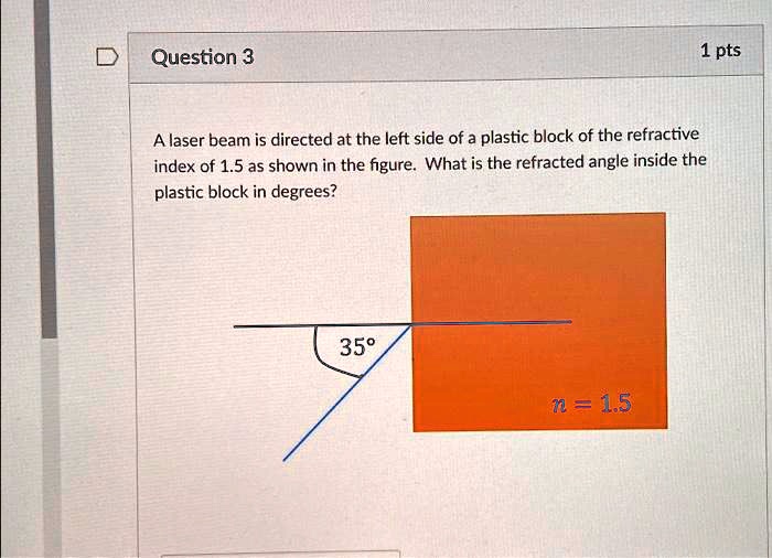 SOLVED: Question 3 1 pts A laser beam is directed at the left side of a ... SOLVED: Question 3 1 pts A laser beam is directed at the left side of a ...
