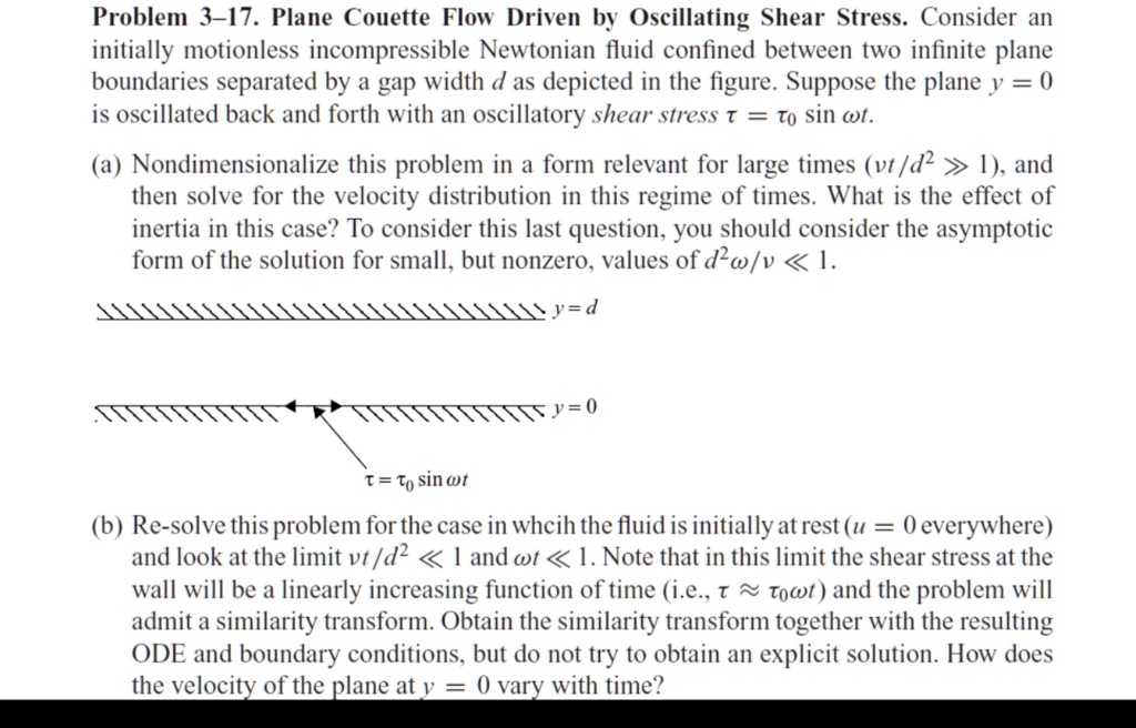SOLVED: Problem 3-17: Plane Couette Flow Driven by Oscillating Shear ...