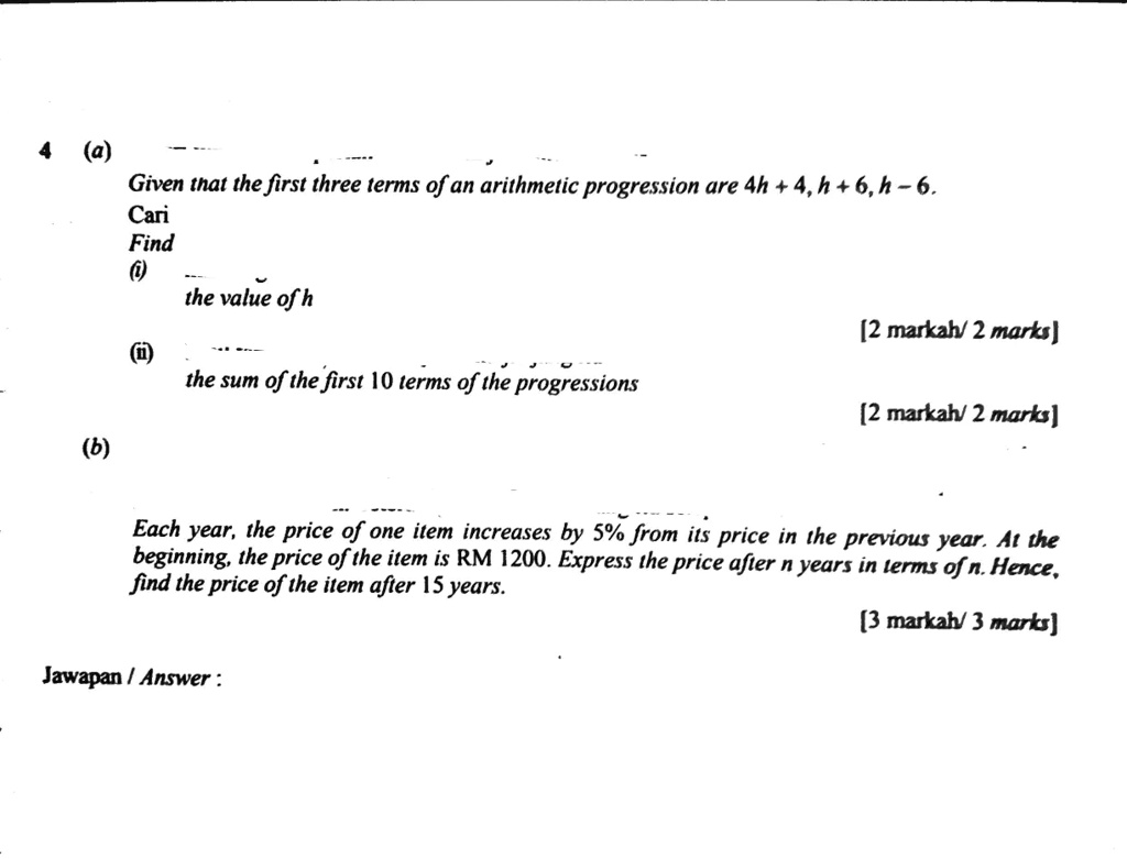 Given that the first three terms of an arithmetic progression are 4h ...