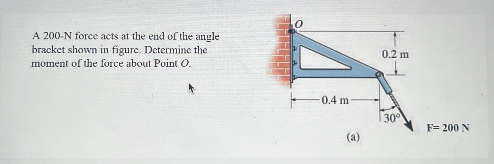 A 200-N force acts at the end of the angle bracket shown in...