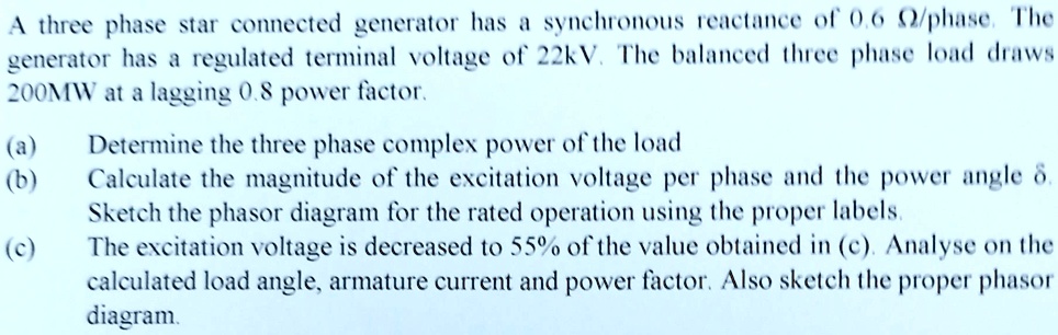 texts a three phase star connected generator has a synchronous ...