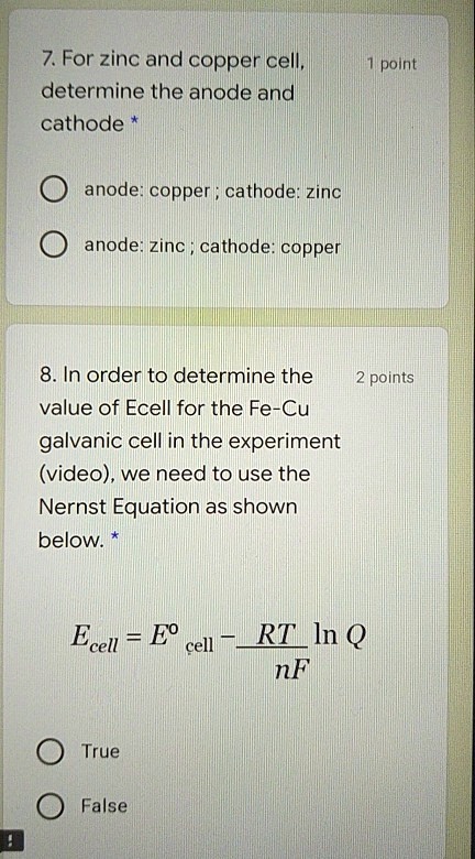 SOLVED: 7. For zinc and copper cell determine the anode and cathode ...