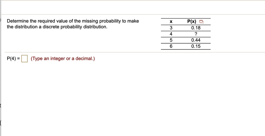 SOLVED: Determine the required value of the missing probability to make the distribution a ...