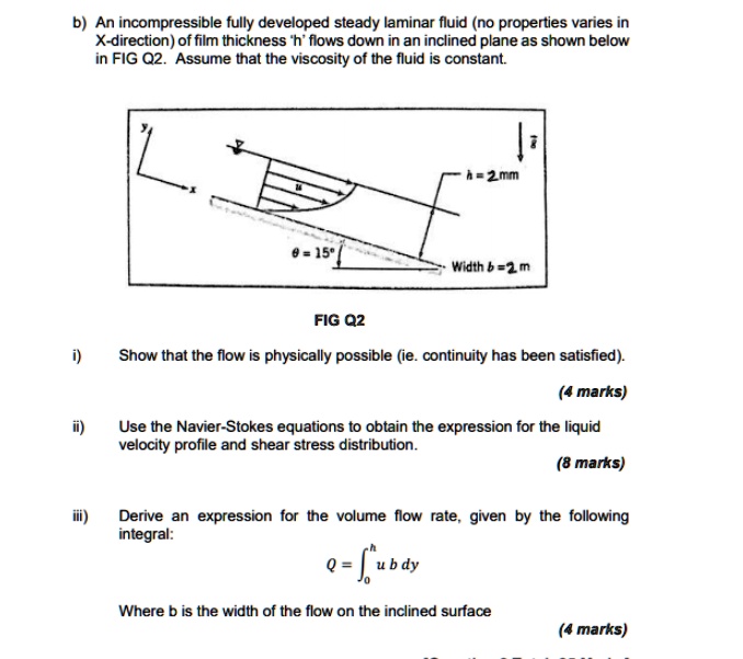 b) An incompressible fully developed steady laminar fluid (no properties varies in X-direction ...