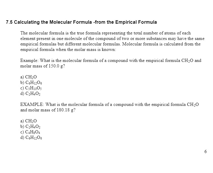 SOLVED: 7.5 Calculating the Molecular Formula from the Empirical ...