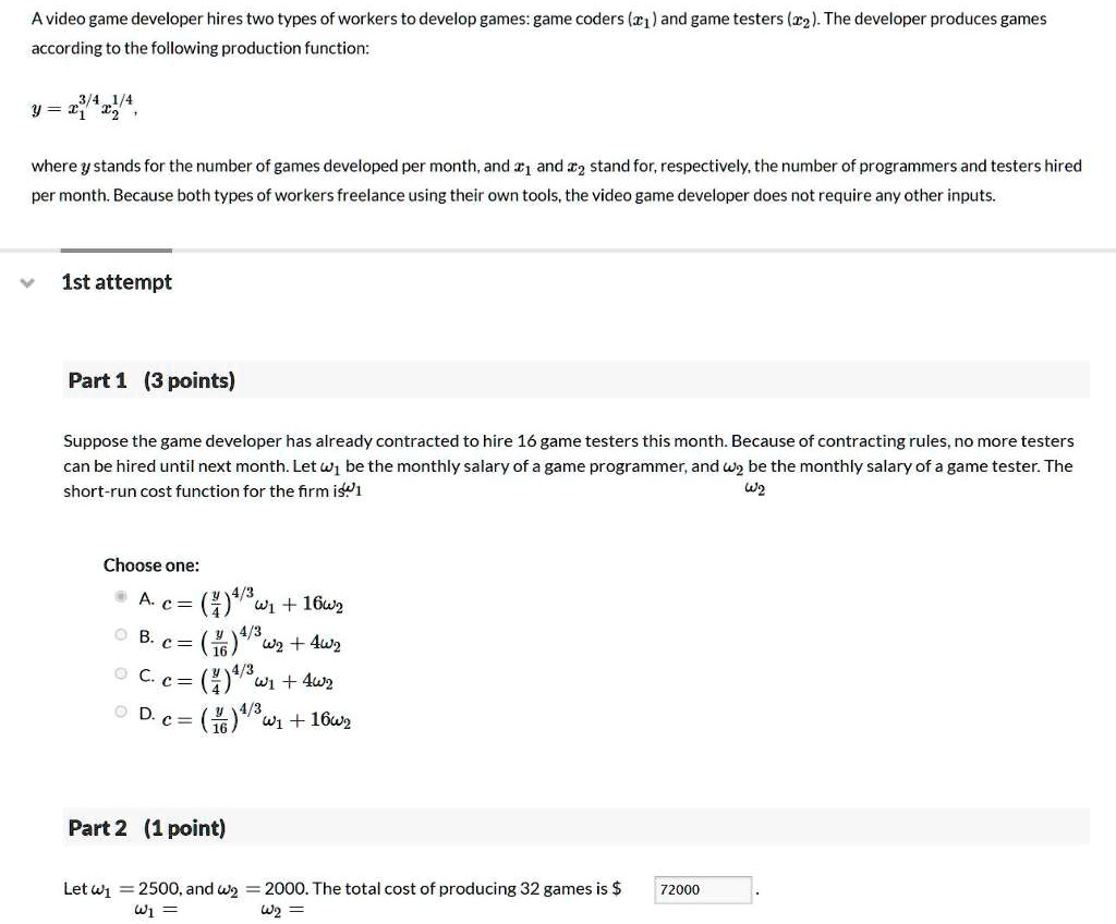 SOLVED: Avideo game developer hires two types of workers to develop games: game coders (T1) and ...