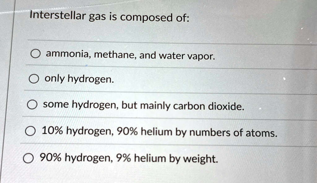 interstellar gas is composed of ammonia methane and water vapor only ...