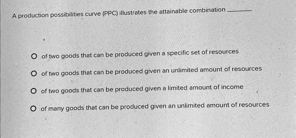 A production possibilities curve (PPC) illustrates the attainable ...
