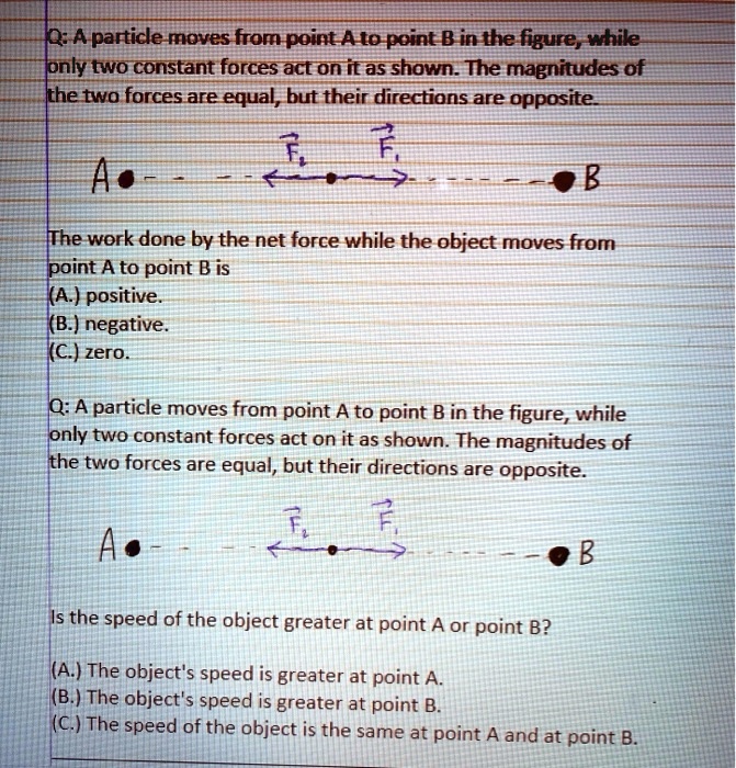 SOLVED: A particle moves from point A to point B in the figure; while only two constant forces ...