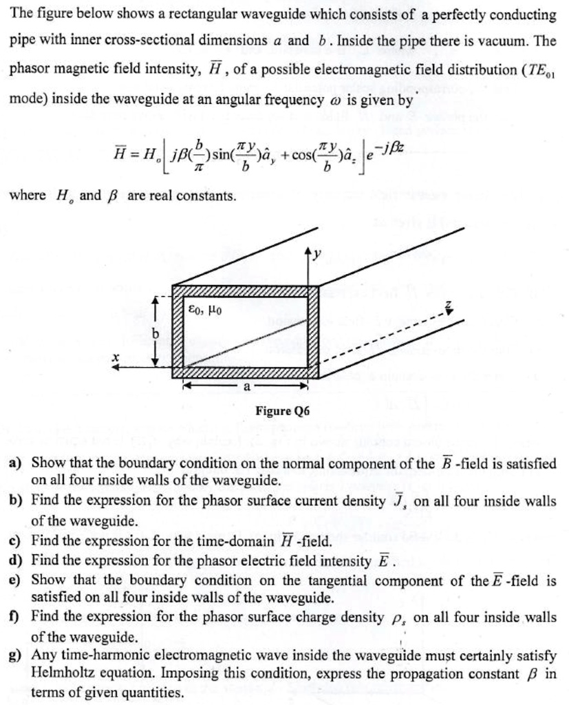 The figure below shows a rectangular waveguide which consists of a perfectly conducting pipe ...