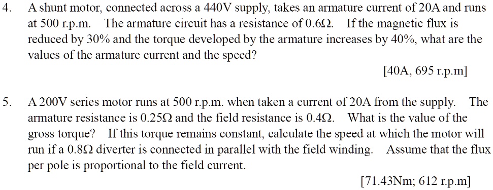 4 a shunt motor connected across a 440v supply takes an armature ...