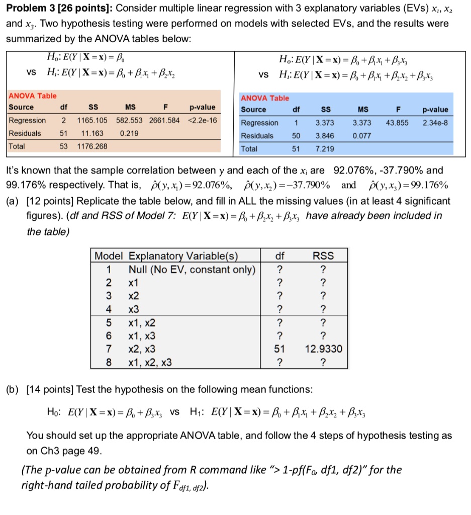 SOLVED: Problem 3 [26 points]: Consider multiple linear regression with ...