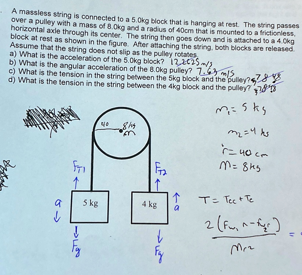 SOLVED: A massless string is connected to a 5.0 kg block that is hanging at rest. The string ...