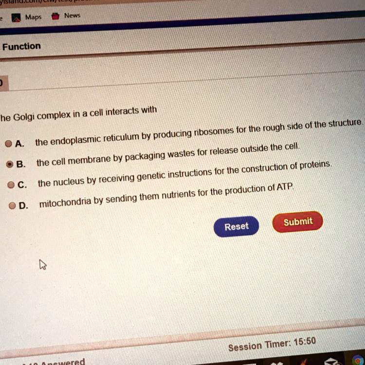 Function he Golgi complex in a cell interacts with A. the endoplasmic reticulum by producing ...