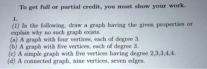 Solved To Get Full Or Partial Credit You Must Show Your Work In The Following Draw Graph