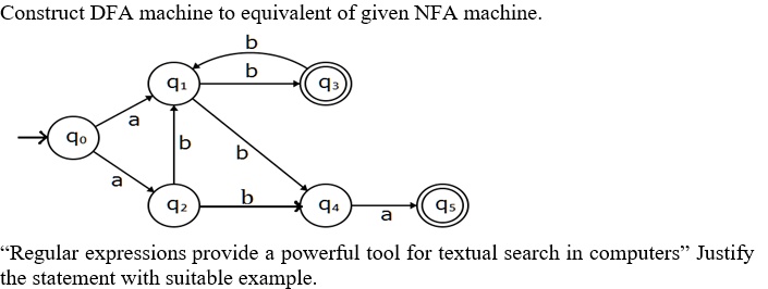 SOLVED: Construct DFA machine to equivalent of given NFA machine. "Regular expressions provide a ...