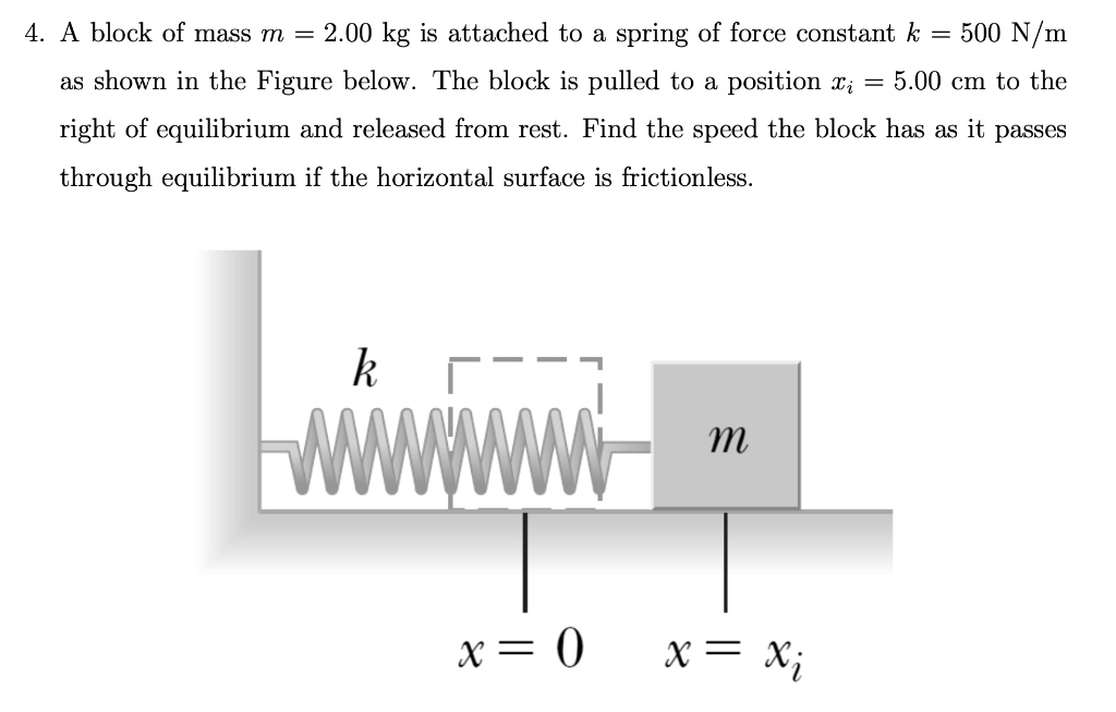 4 a block of mass m 200 kg is attached to spring of force constant k 500 nm as shown in the ...