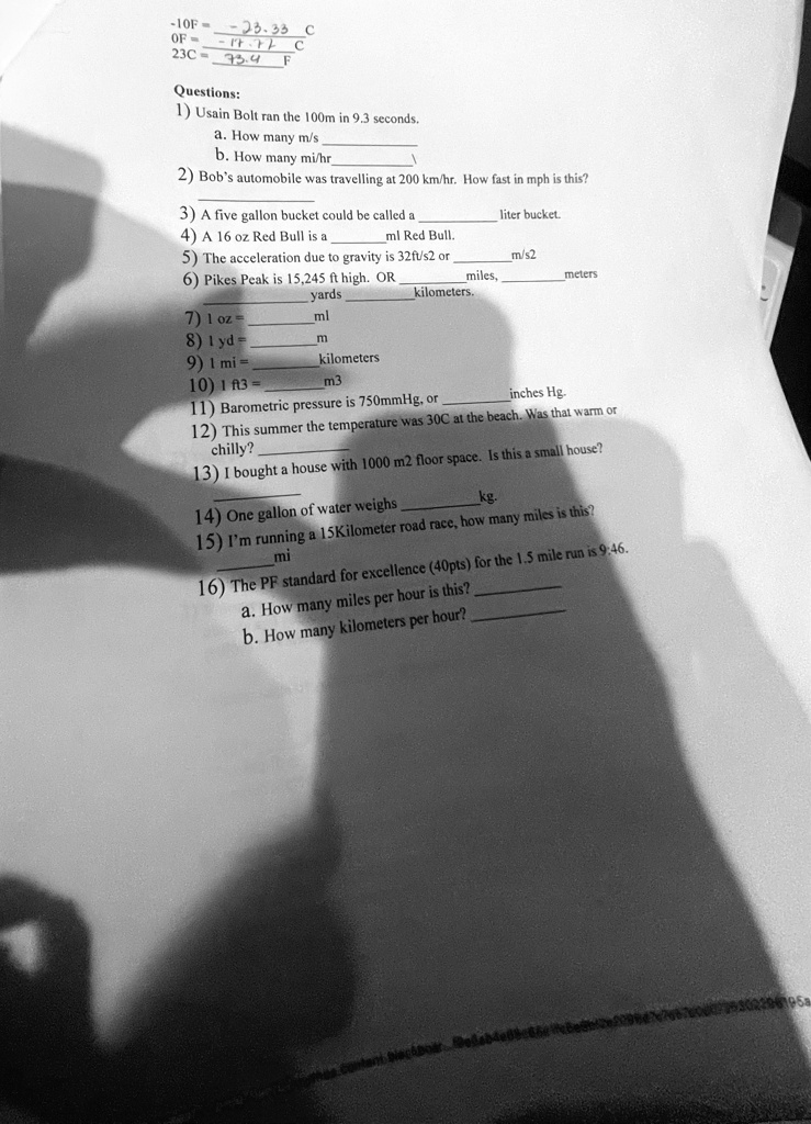 SOLVED: 10F-333C Questions: 1 Usain Bolt ran the 100m in 9.3 seconds. a ...