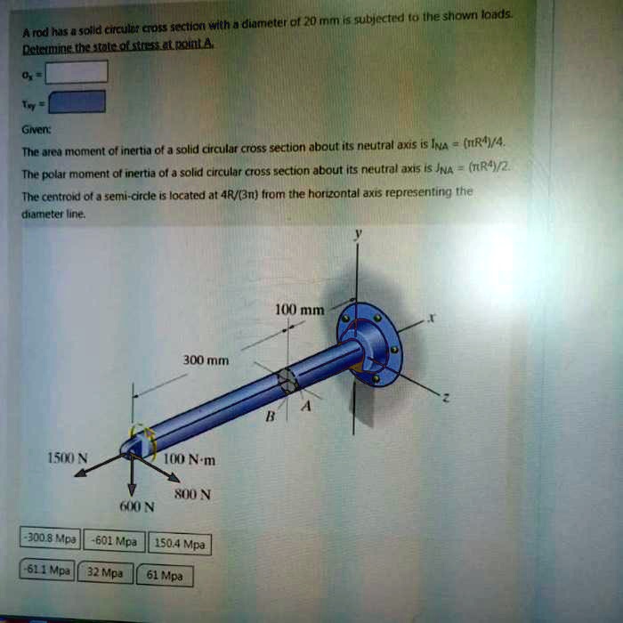 SOLVED: A rod has a solid circular cross-section with a diameter of 20 ...