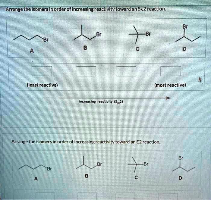 Solved Arrange The Isomers In Order Ofincreasingreactivity Toward An Sn2 Reaction Br Least