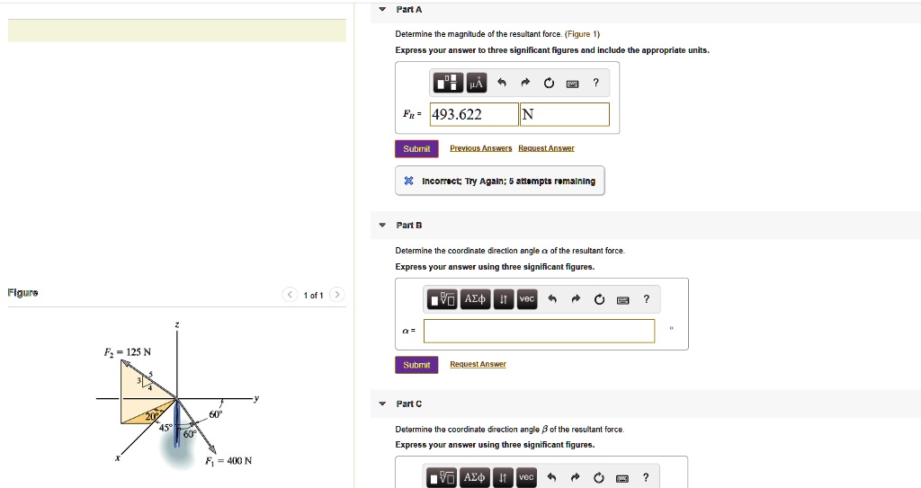 Figure F 125 N 60° 45° 60° F 400 N 1 Of 1 Part A Determine The Magnitude Of The Resultant