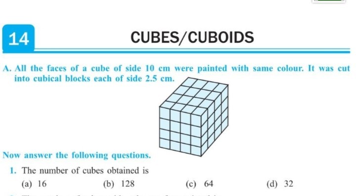 SOLVED: 14 CUBES/CUBOIDS A. All the faces of a cube of side 10 cm were painted with same colour ...
