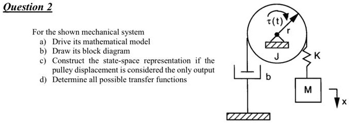 Question 2 For the shown mechanical system a) Drive its mathematical ...