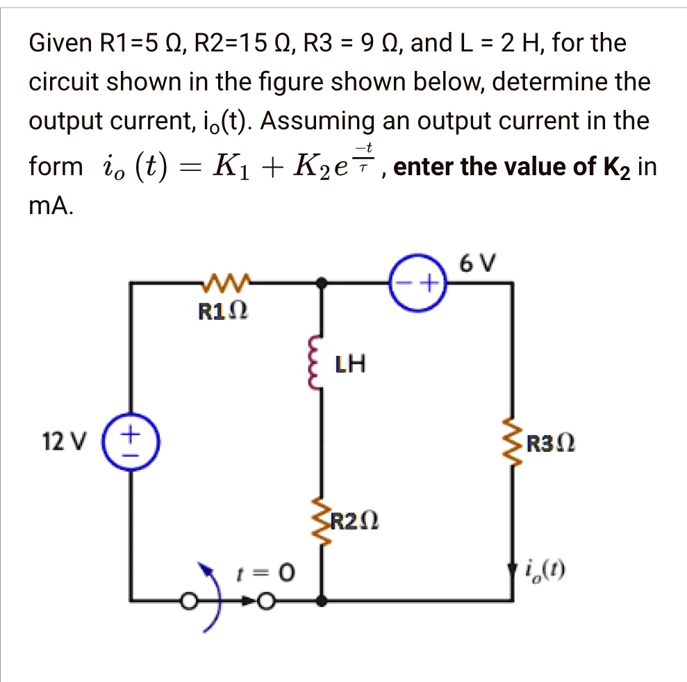 Given R1=5 ?, R2=15 ?, R3 = 9 ?, and L = 2 H, for the circuit shown in ...