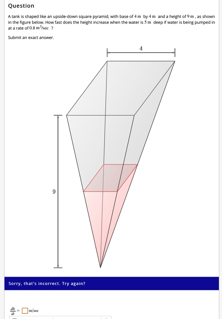 SOLVED: Question A tank is shaped like an upside-down square pyramid ...