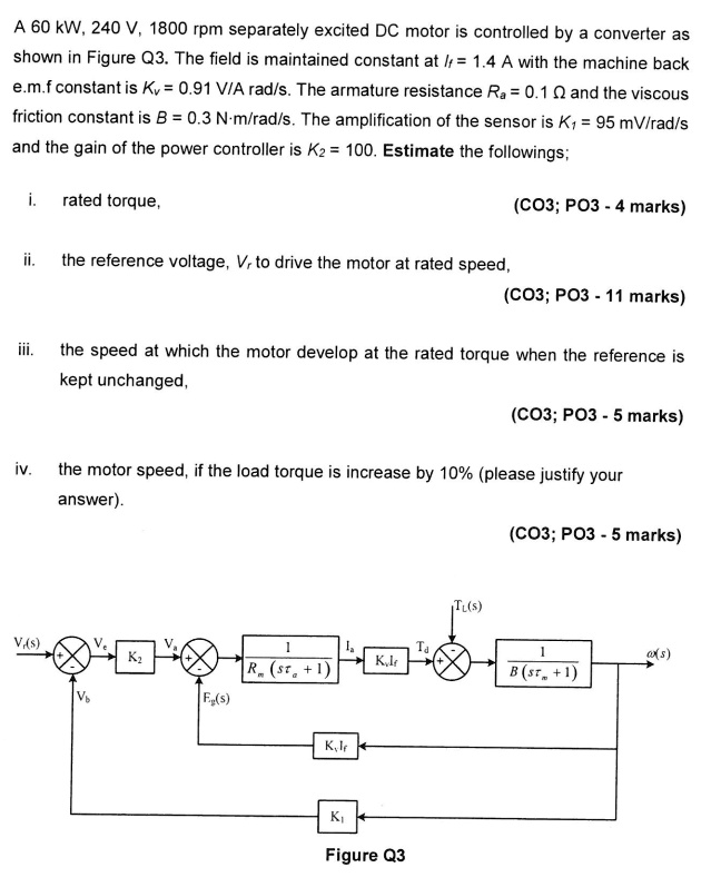 SOLVED: A 60 kW, 240 V, 1800 rpm separately excited DC motor is controlled by a converter as ...