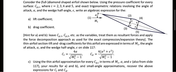 SOLVED: Consider the full-diamond shaped airfoil shown below. Using the pressure coefficient for ...