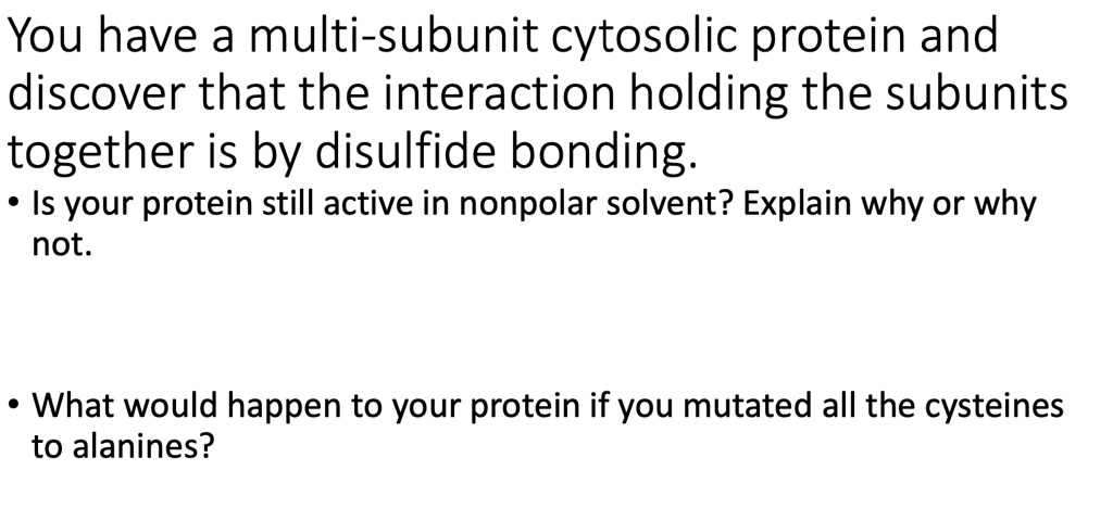 SOLVED:You have a multi-subunit cytosolic protein and discover that the ...