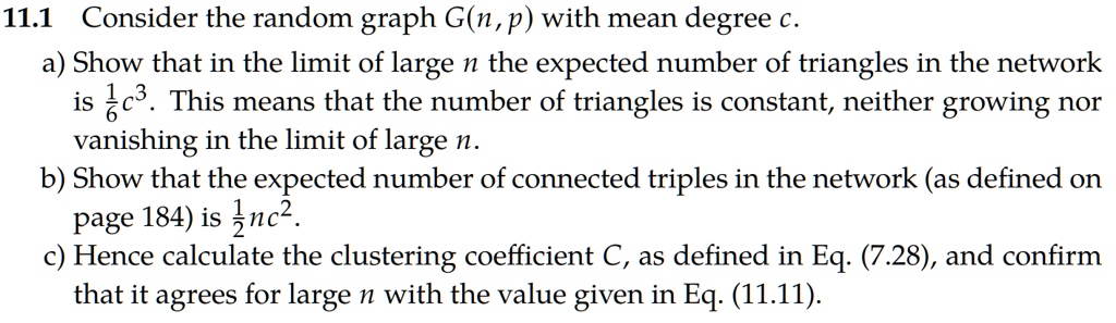 111 consider the random graph gnp with mean degree a show that in the ...