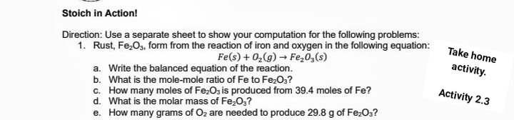 Stoich in Action! Direction: Use a separate sheet to show your ...