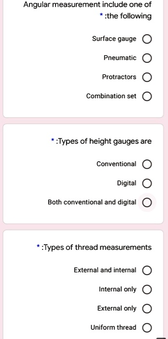 SOLVED: Angular measurement include one of *:the following Surface ... SOLVED: Angular measurement include one of *:the following Surface ...