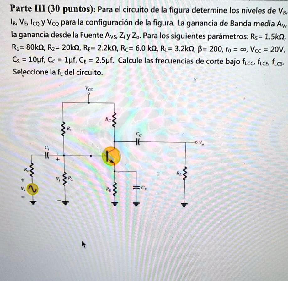 SOLVED: Part III (30 points): For the circuit in the figure, determine ...