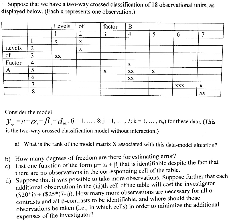 Suppose that we have a two-way crossed classification of 18 ...