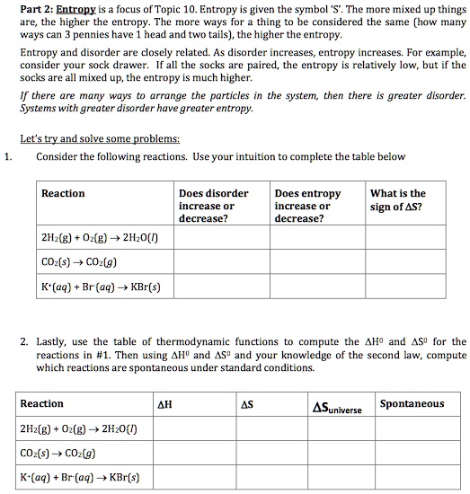 Solved Part 2 Entropy Is A Focus Of Topic 10 Entropy Is Given The 4796