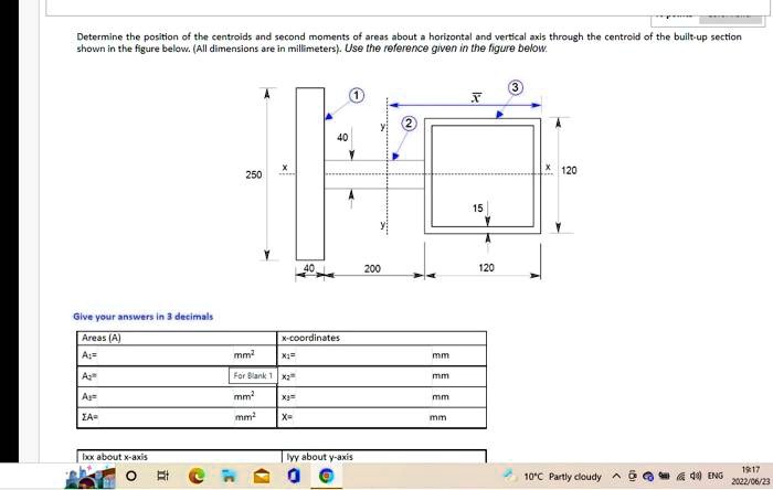 Determine the position of the centroids and second moments of areas ...