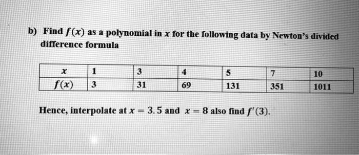 b find fx as a polynomial in x for the following data by newtons ...