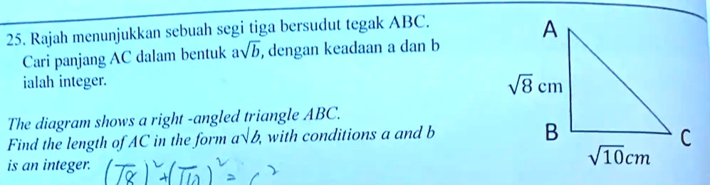 SOLVED: The diagram shows a right-angled triangle ABC. Find the length of AC in the form âˆš(4b ...