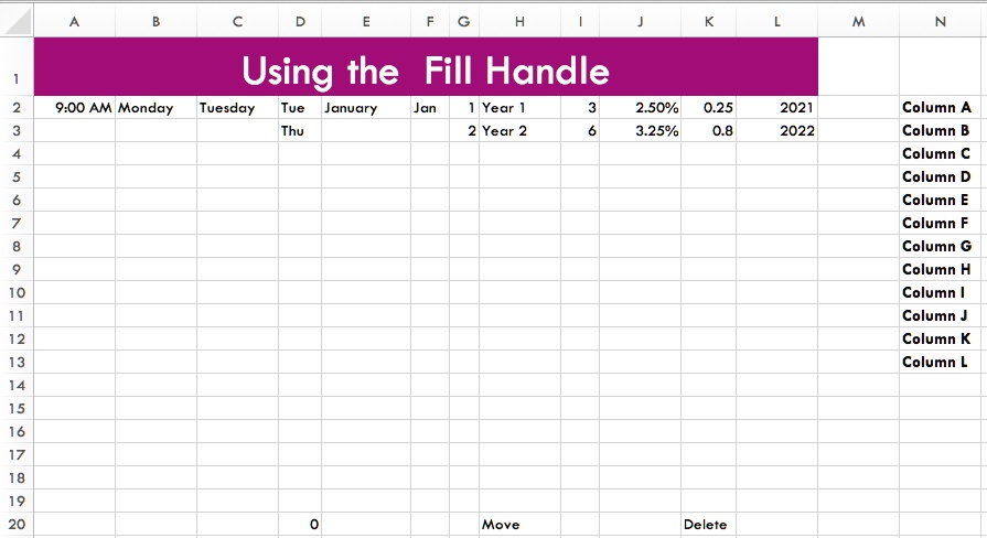 Using Microsoft Excel, complete the following: 1. Use the fill handle ...